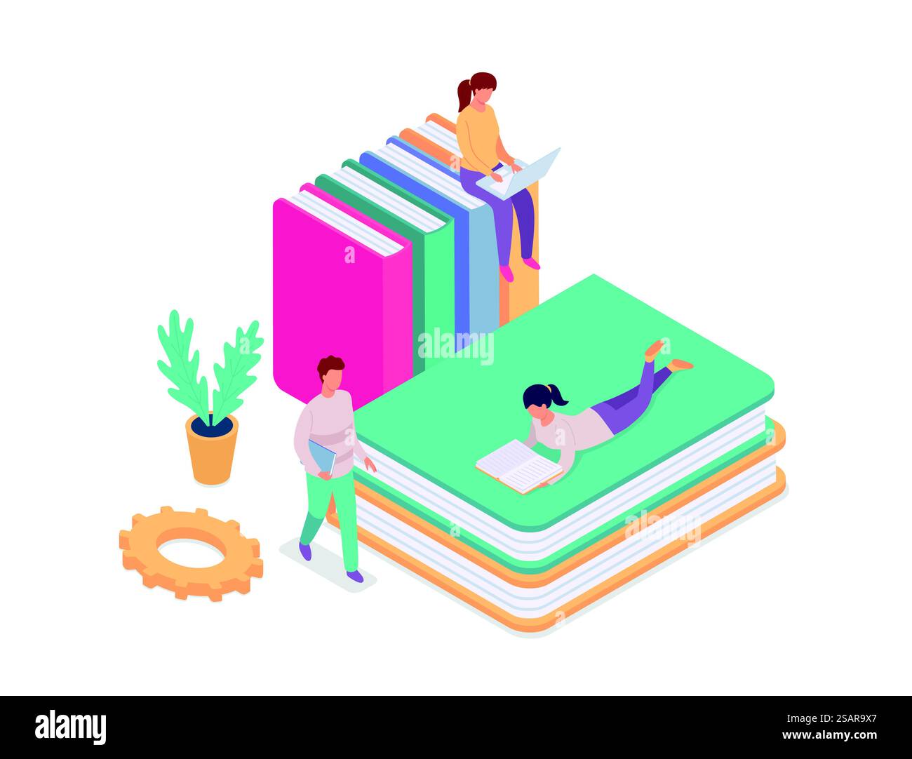 Isometric online library, stack of books for education. Vector of stack ...