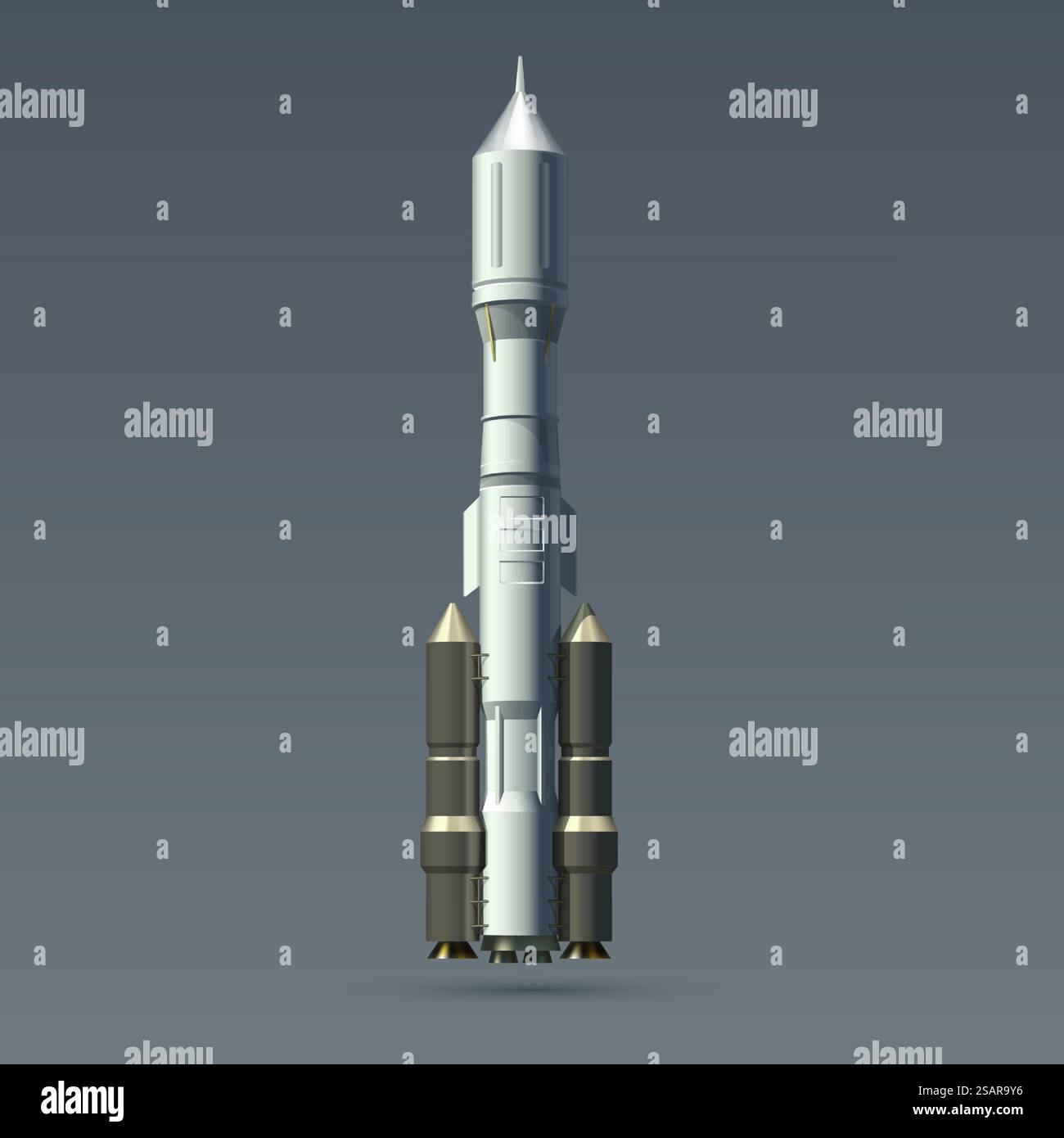 Rocket. Realistic heavy rocket and space module. 3D isolated spacecraft ...