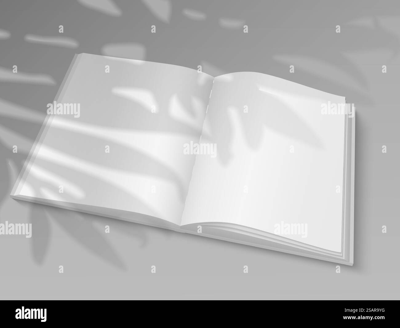 Opened book. Realistic blank magazine with floral shadow overlay effect ...