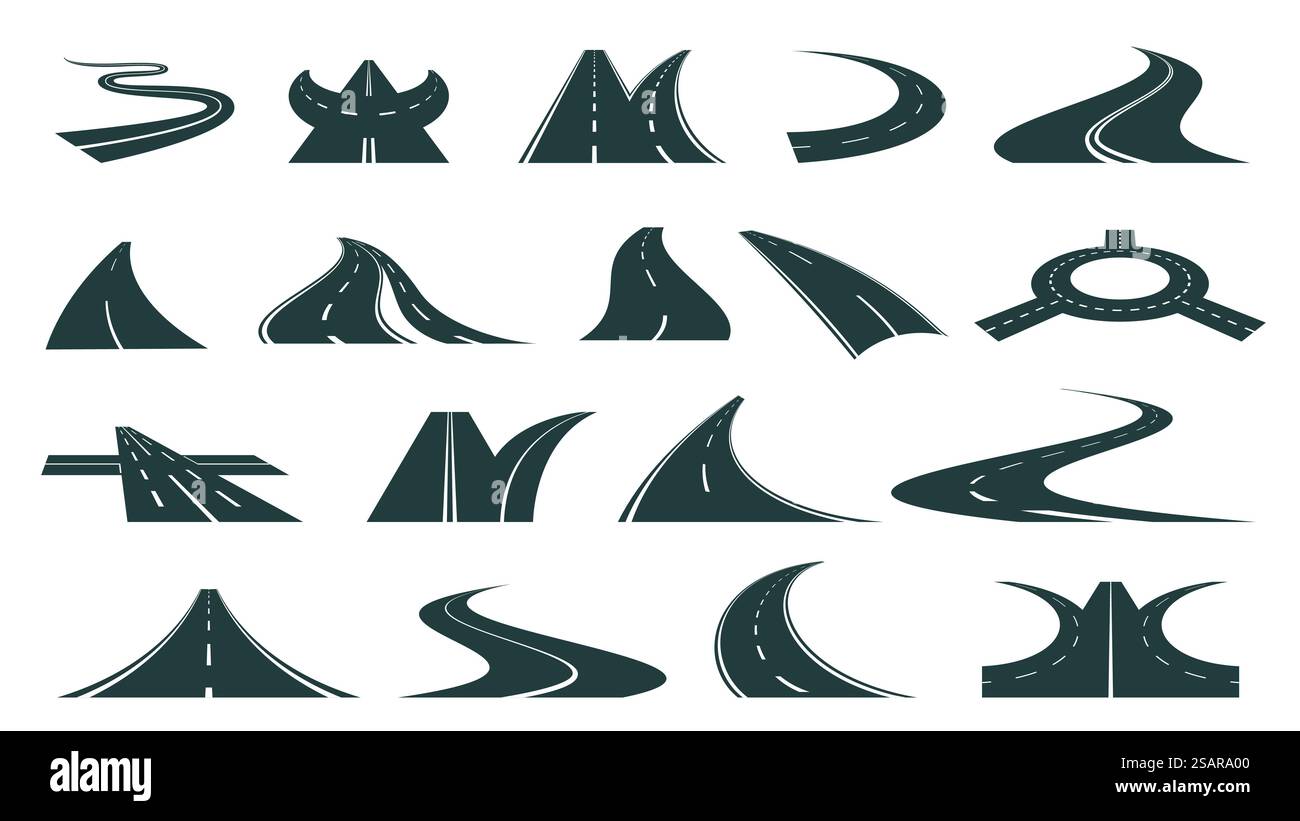 Road perspective symbols curved and straight roadway direction signs hi ...