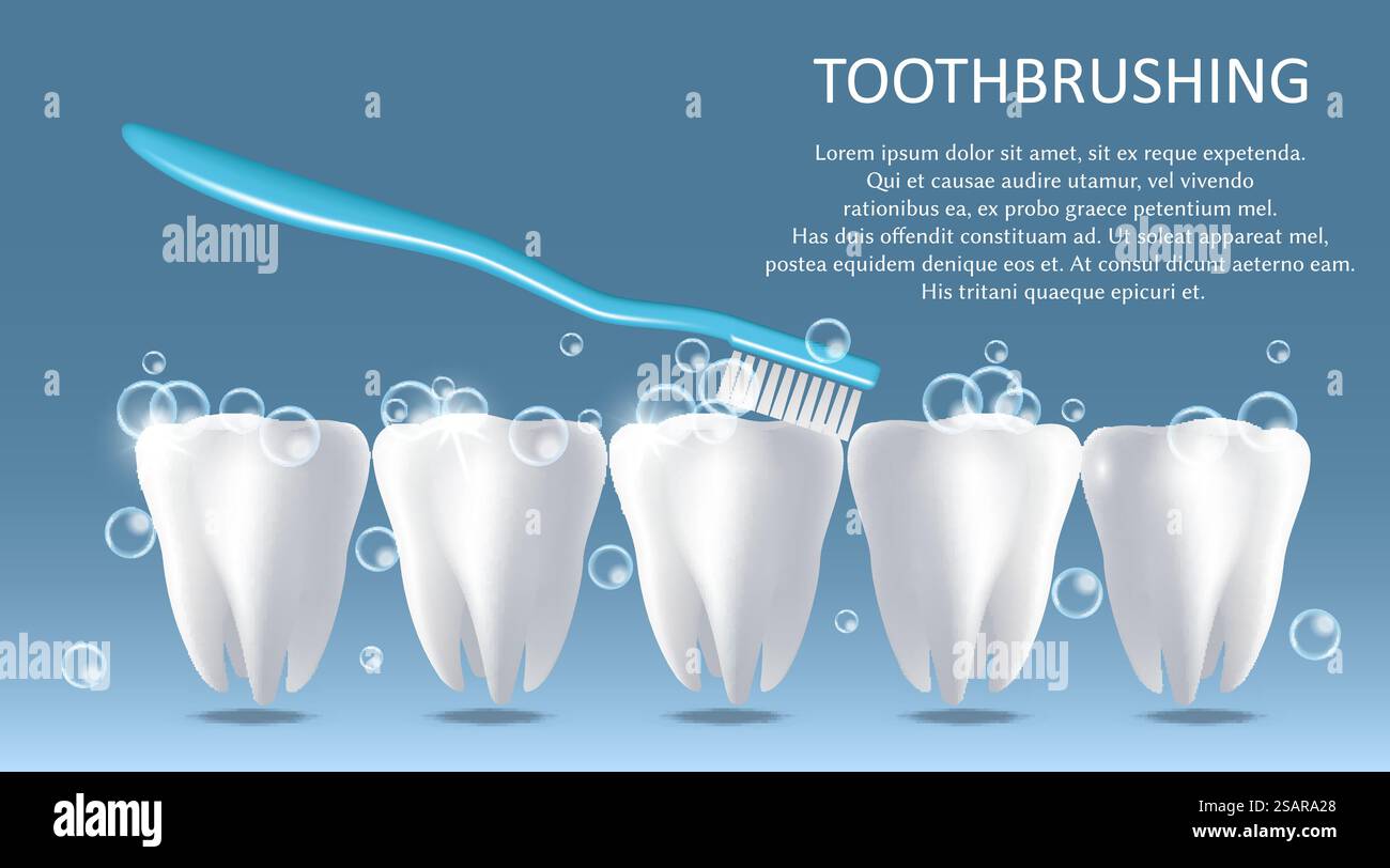 Toothbrushing vector medical poster banner template. Realistic ...