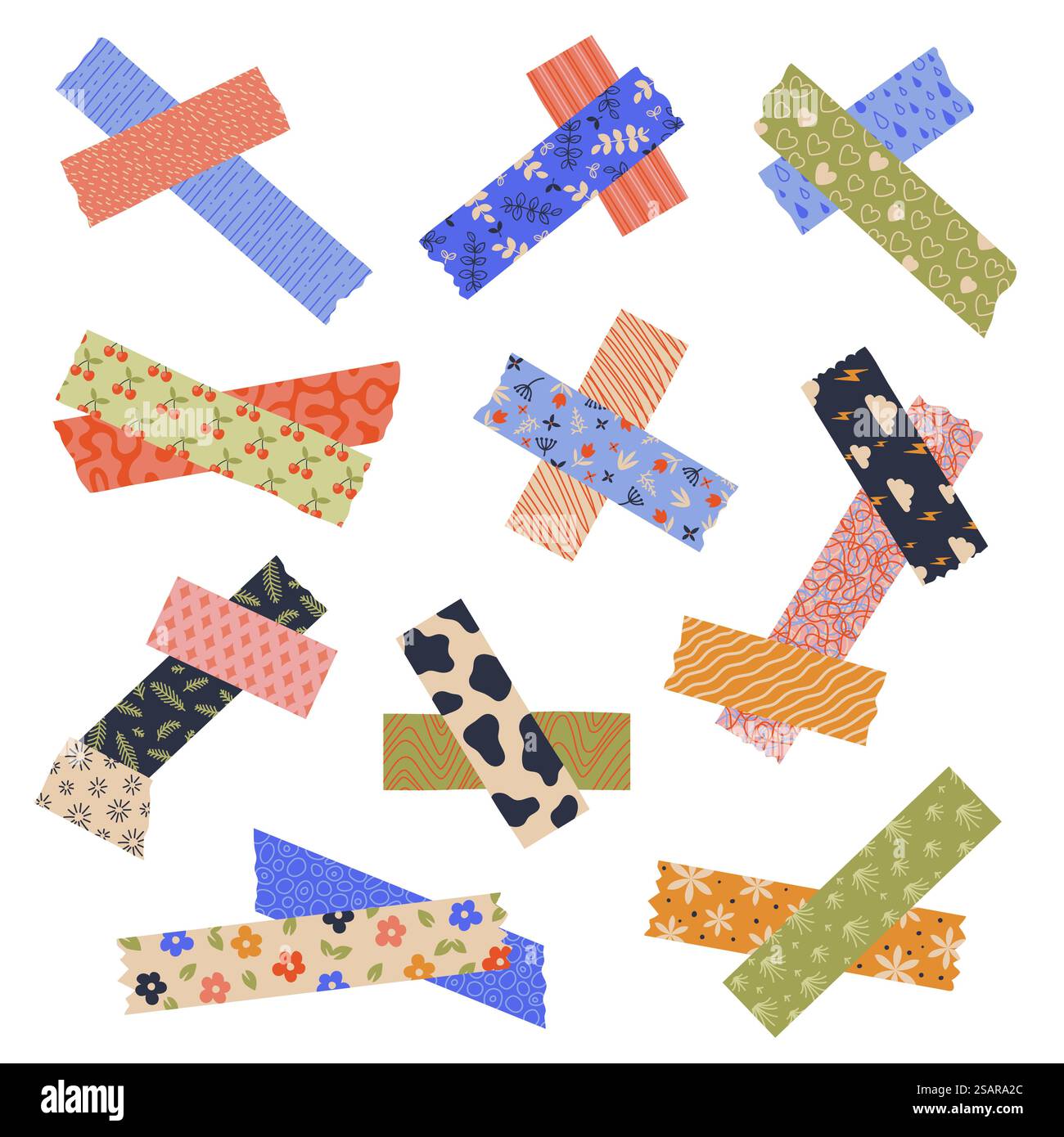 Decorative crossed tape sticky torn paper labels with adhesive stripes ...