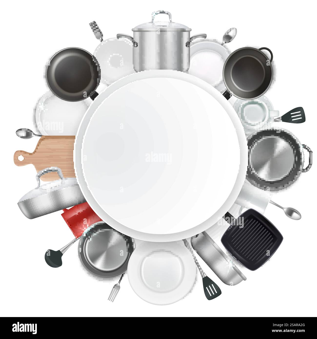 Frame with kitchen utensils and dishes, realistic vector illustration ...