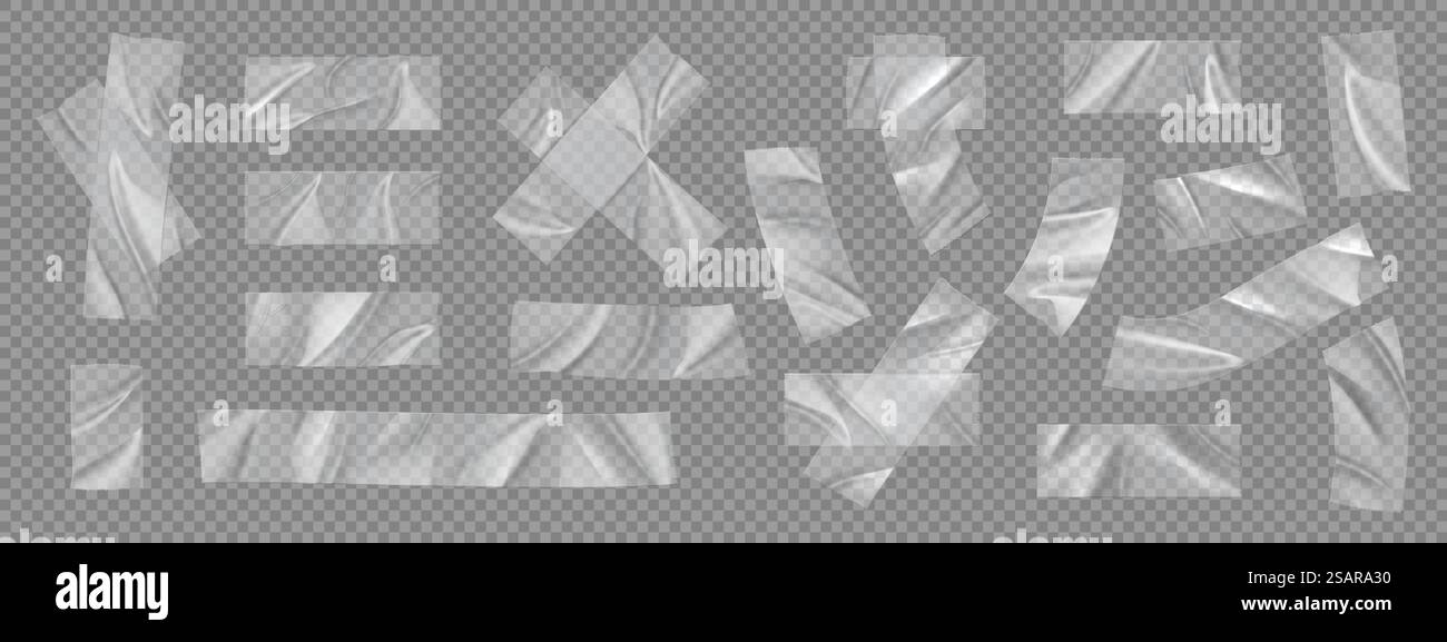 Transparent tape. Realistic adhesive scotch with torn edges. 3D glued ...