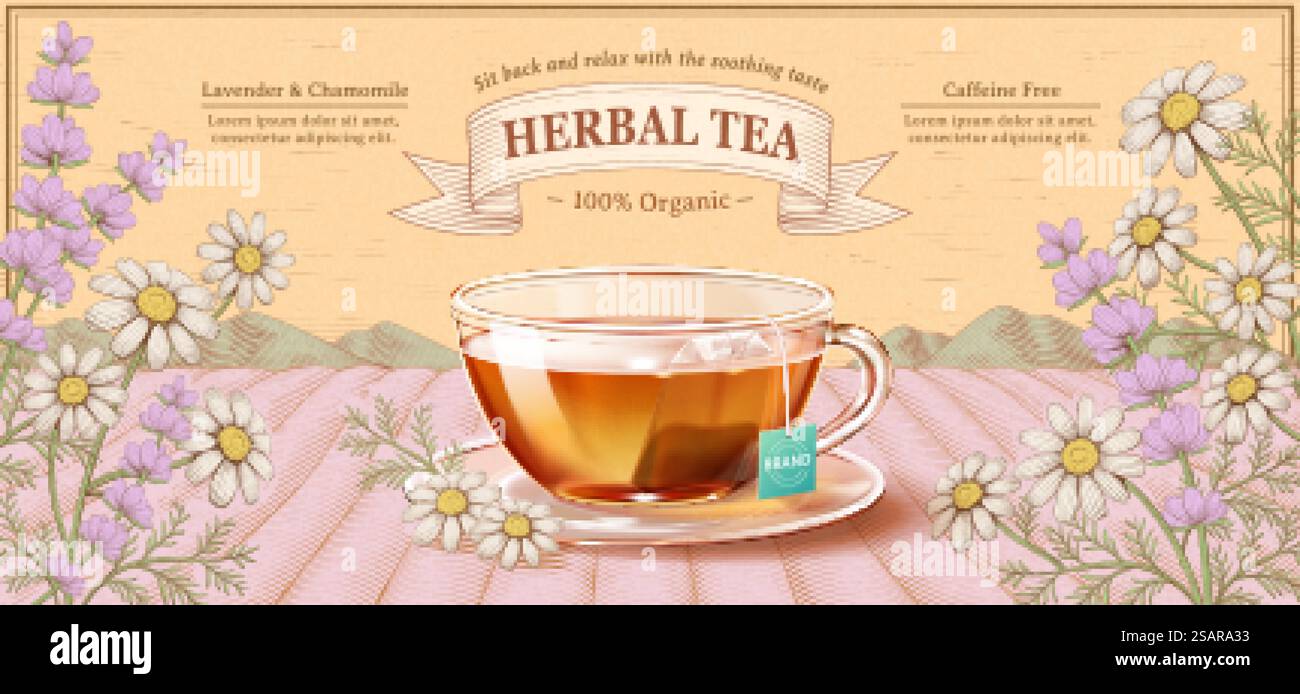 Engraving herbal tea ads Stock Vector Image & Art - Alamy
