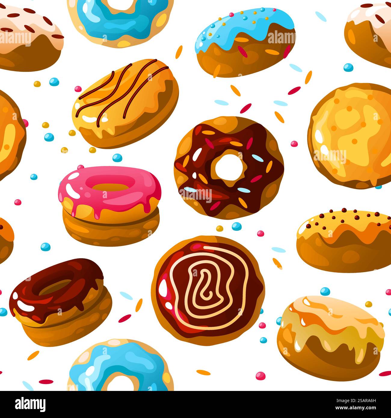 Donuts patern. Seamless cartoon sweet bakery dessert with rainbow ...