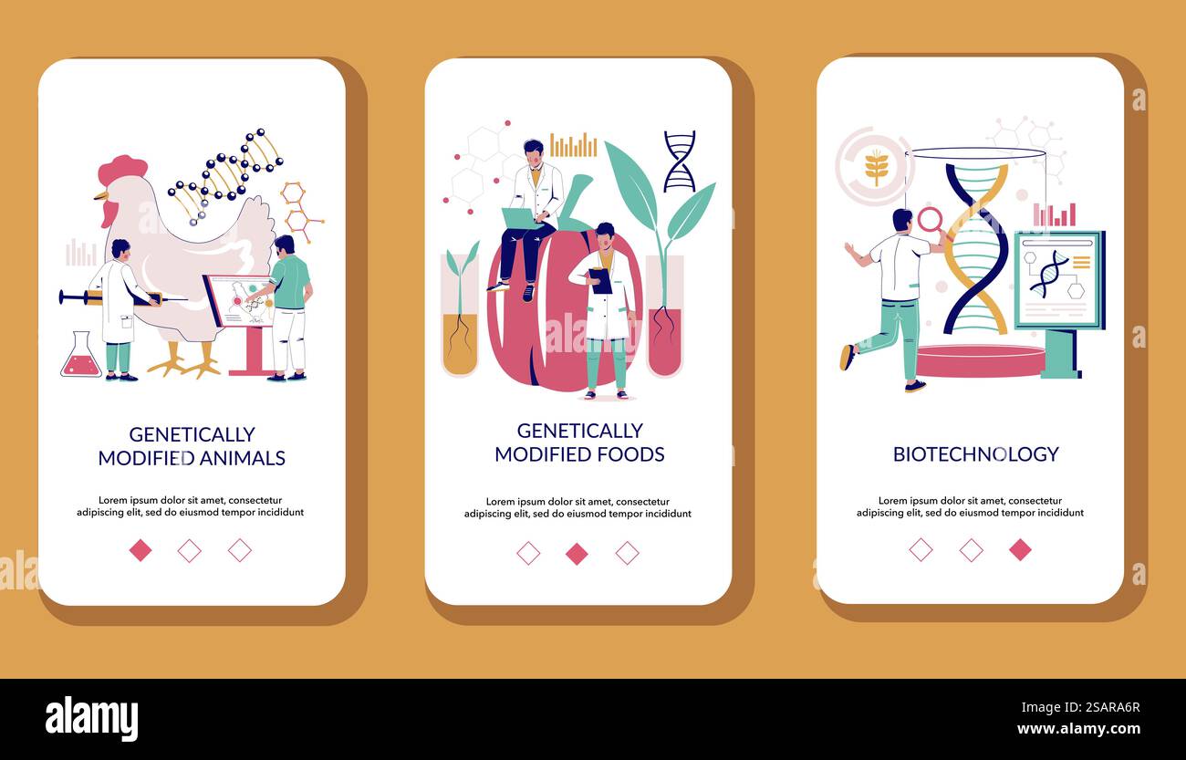 Biotechnology mobile app onboarding screens. Menu banner vector ...
