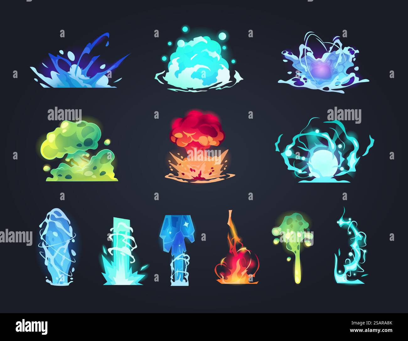 Bomb explosion. Cartoon game boom effects. Fire blast with rising smoke ...