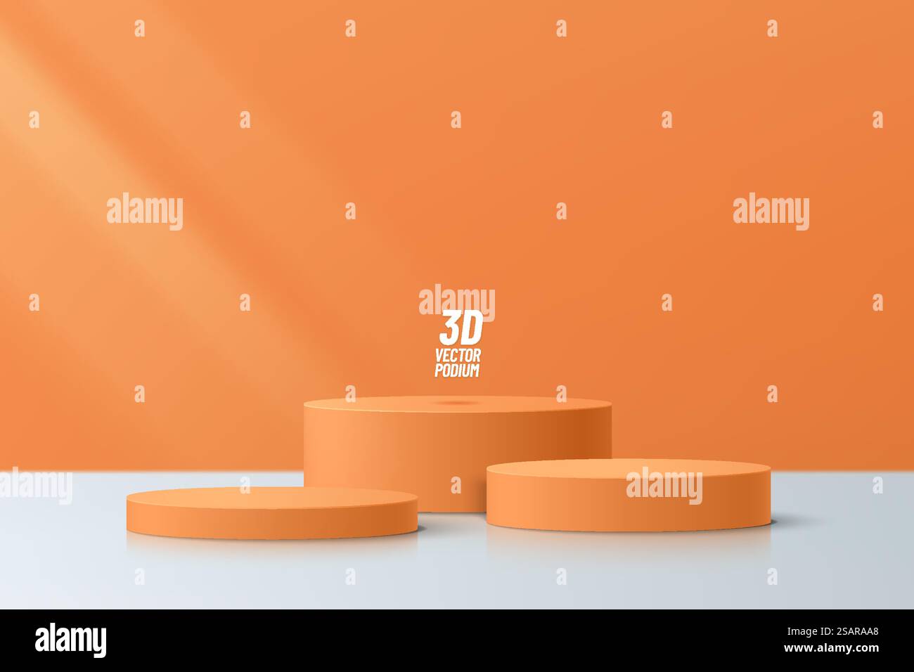 Abstract orange and white 3D room with set of realistic steps orange ...