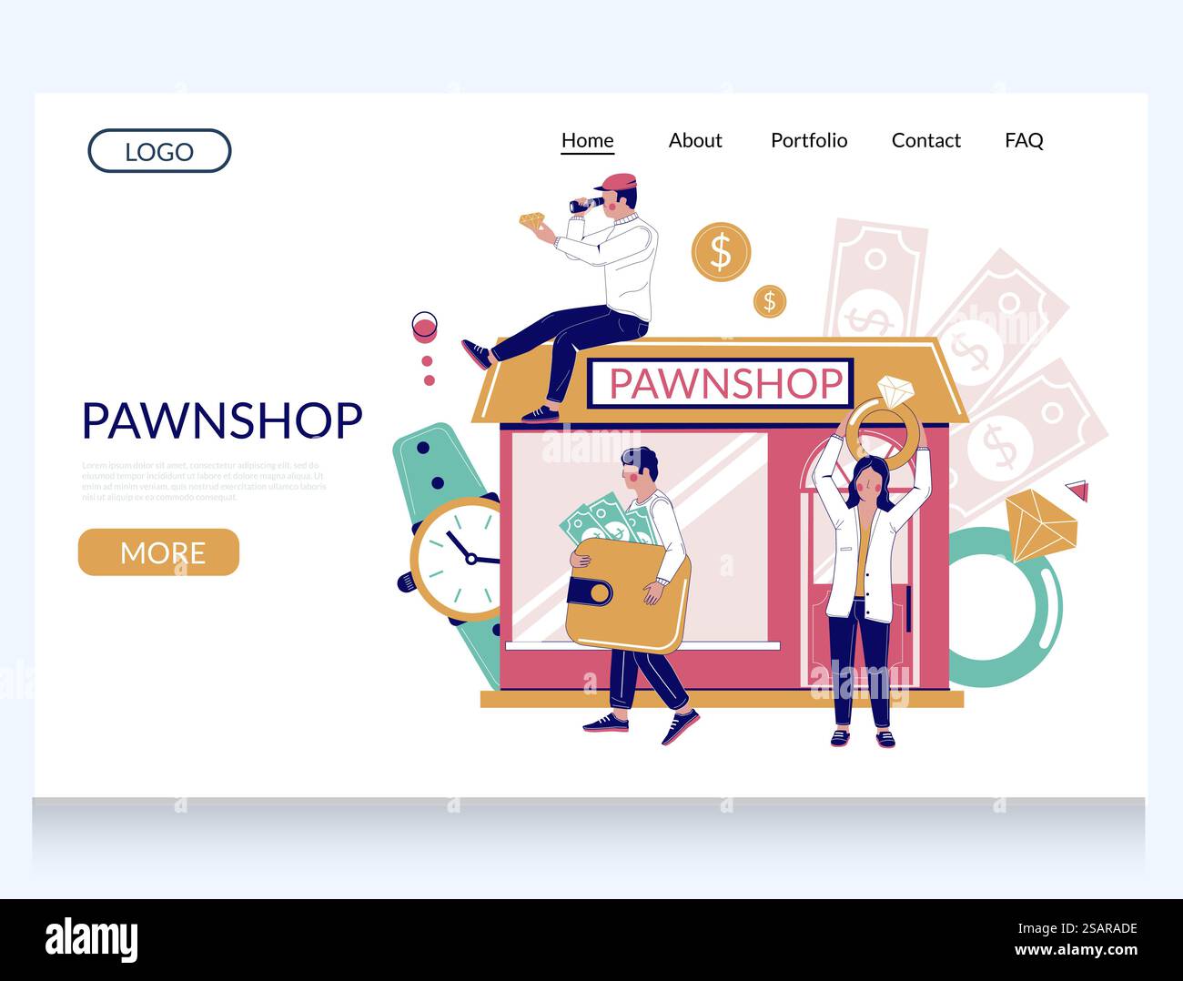 Pawnshop vector website template, landing page design for website and ...