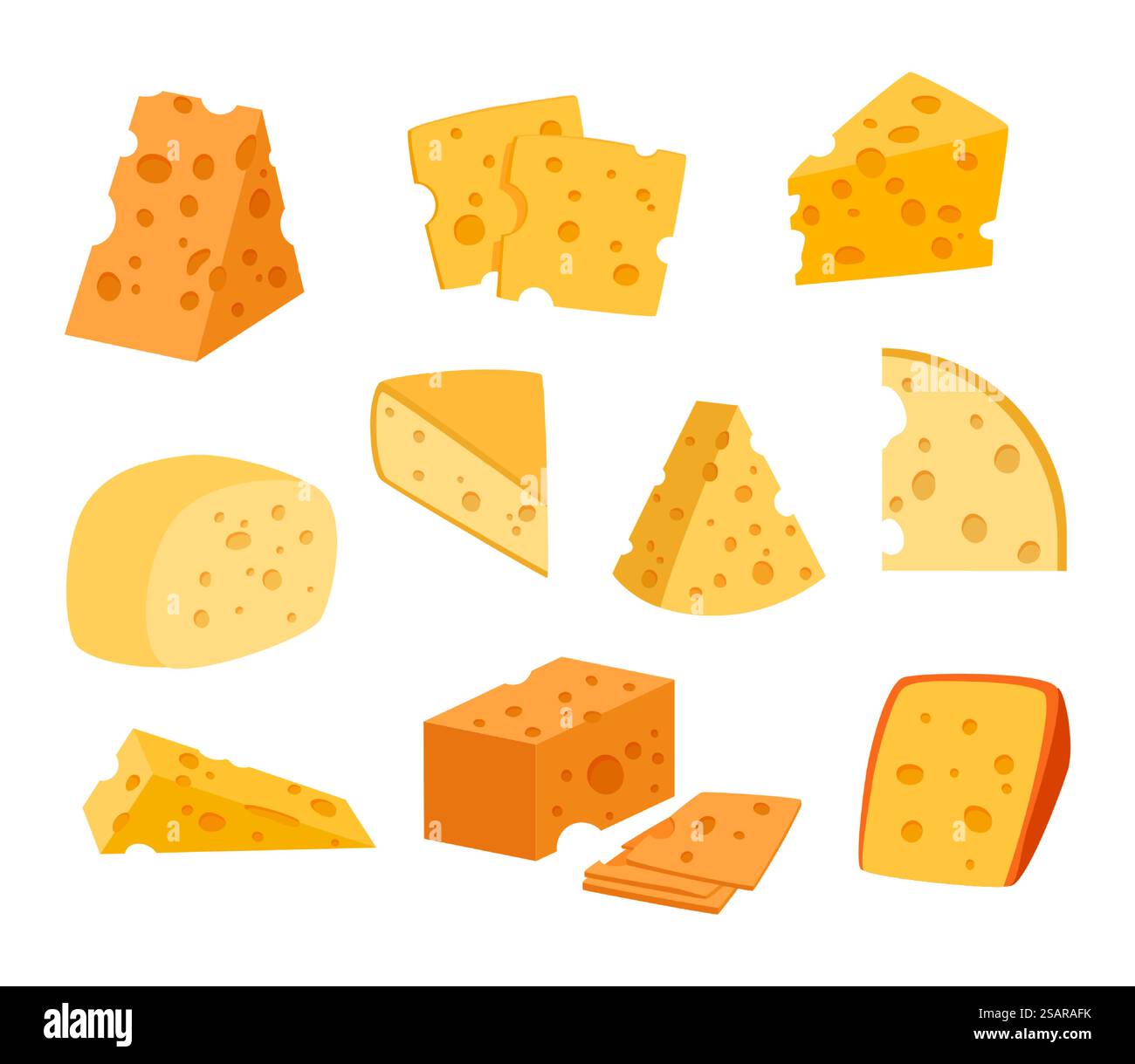 Cheese pieces. Dairy products. Cartoon bites of maasdam with hollows ...