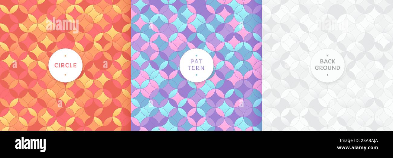 Set of seamless trendy color geometric circle background. Modern ...