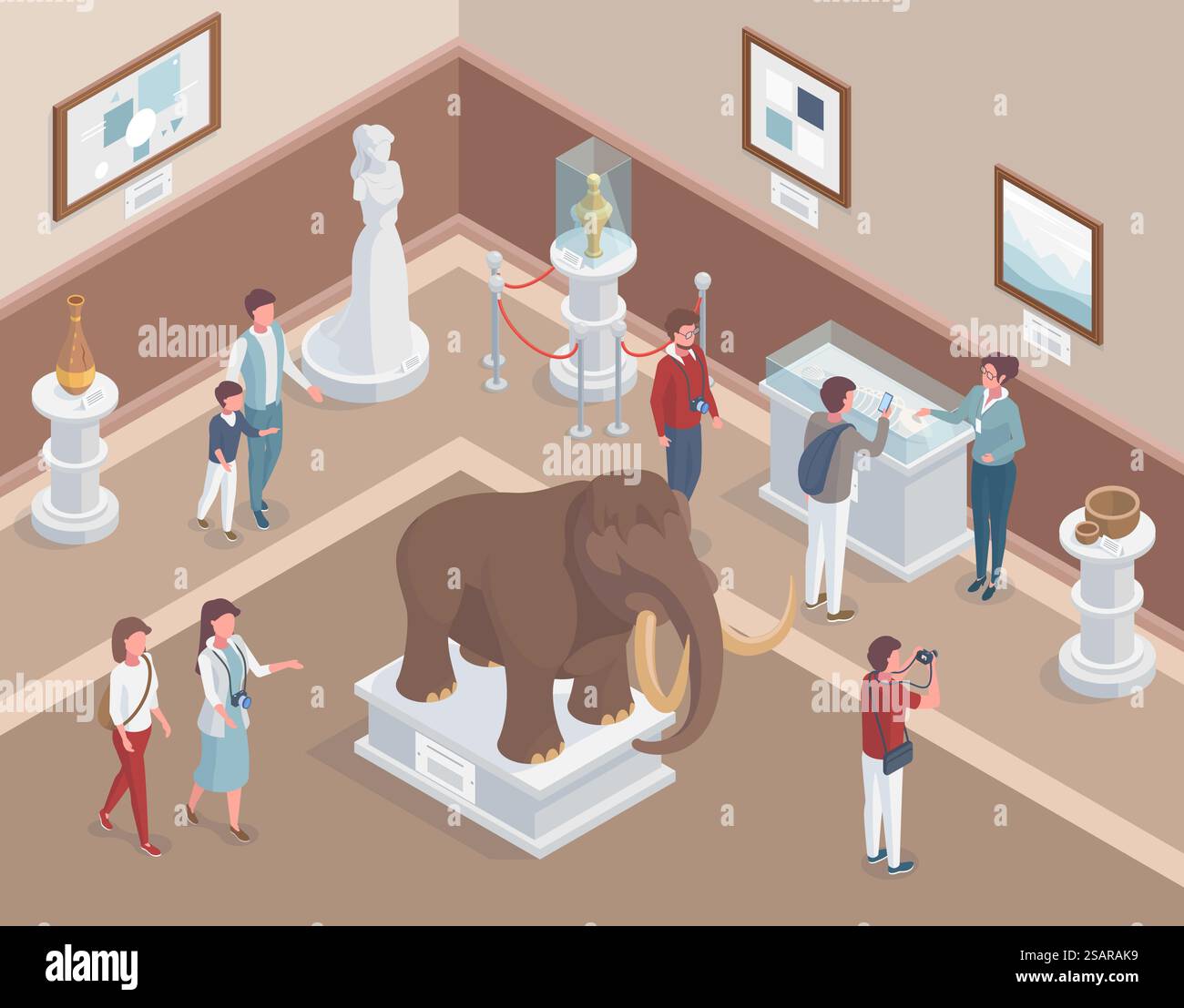 Isometric museum interior, history exposure, ancient exhibits. Museum ...