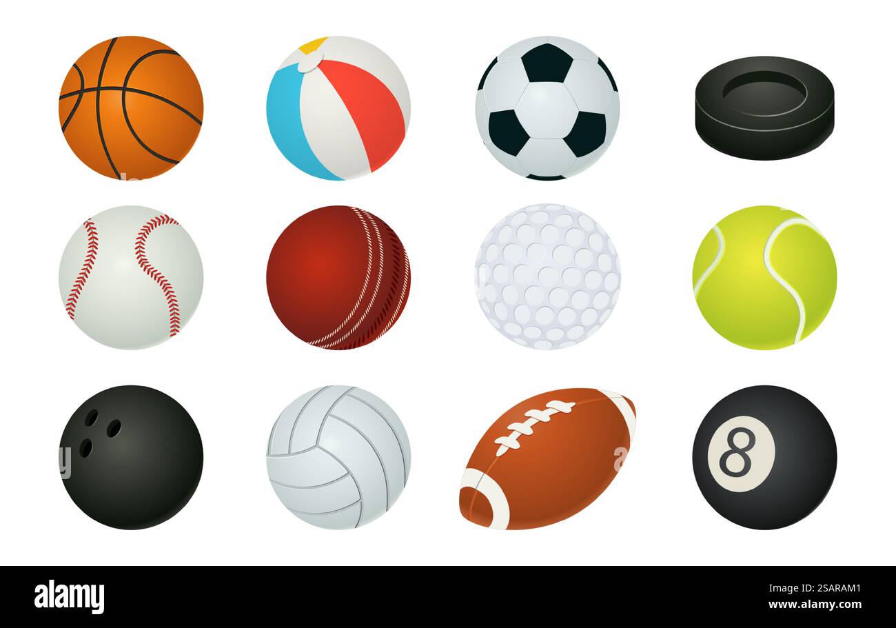 Cartoon balls. Sport inventory. Spheres for playing basketball and ...