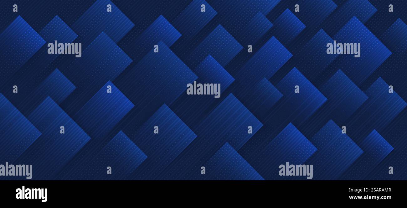 Abstract geometric square shape on dark navy blue background. Luxury overlap layered rectangle ...