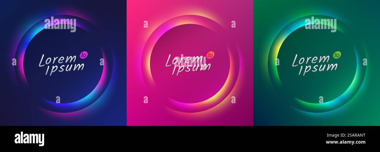 Set of blue, red-purple, green frame design. Abstract 3D cosmic vibrant ...