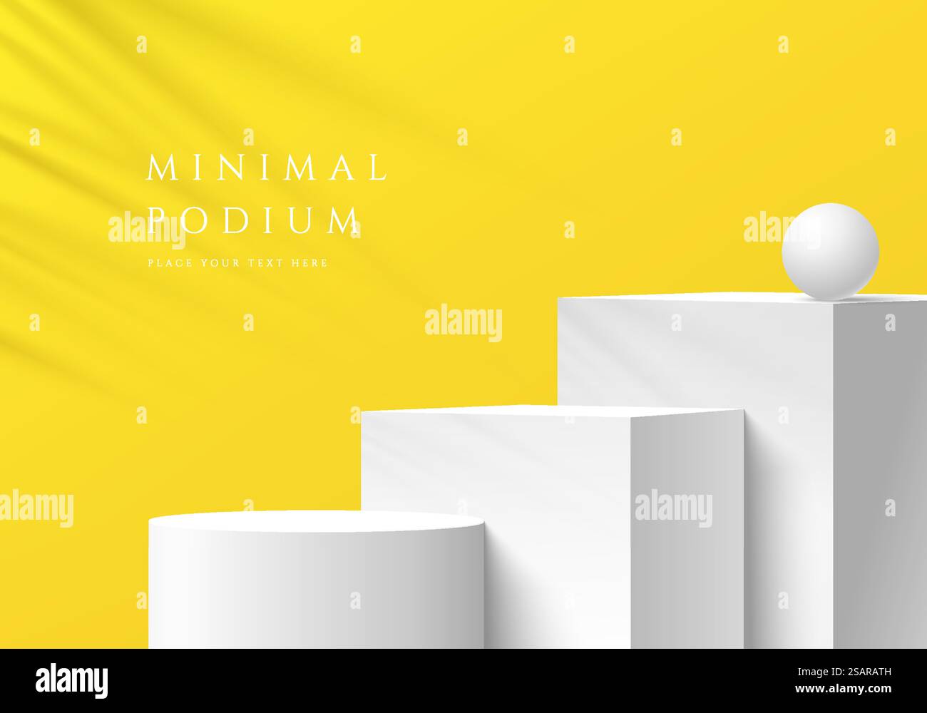 Abstract 3D yellow room, Realistic steps white cube and cylinder stand ...