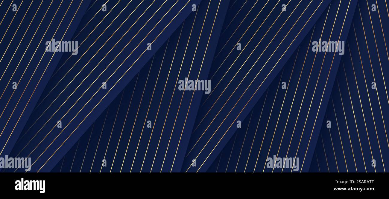 Abstract geometric shape on dark navy blue background, Golden lines decorate. Luxury overlap ...