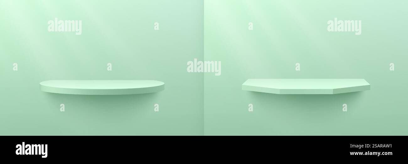Light green mint cylinder and hexagon shelf set, Pedestal Podium ...