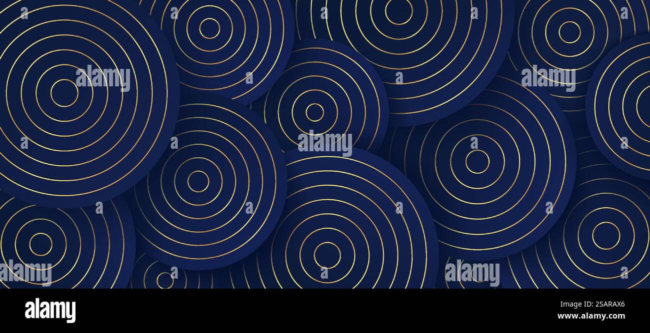 Radiant circle dark blue and gold colors for illusion background. Blue and gold luxury pattern ...
