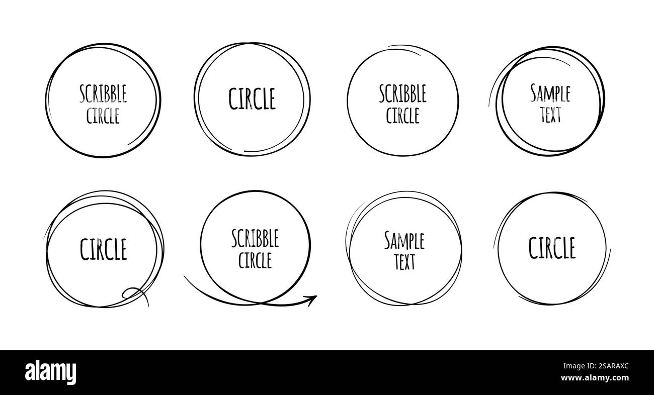 Hand drawn circles. Doodle round frames for text. Black pencil line ...