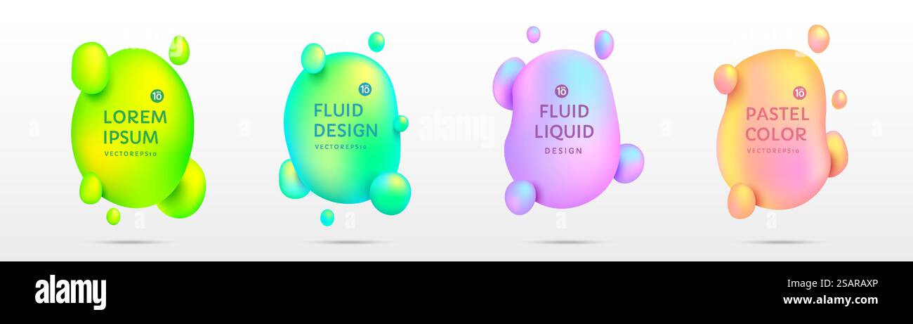 Set of abstract 3D fluid, liquid shape badges gradient pastel color ...