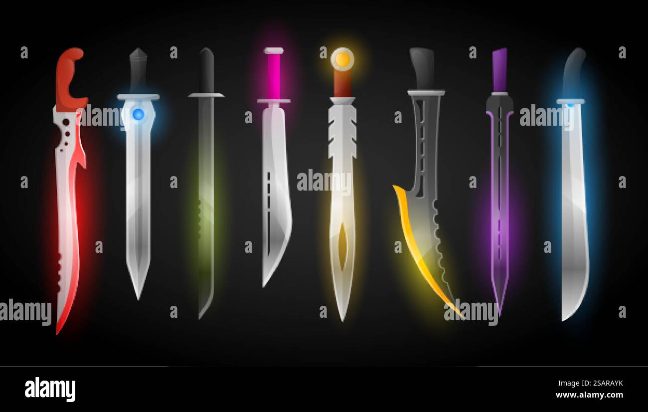 Futuristic sword. Fantasy metal blade knife, scifi ninja soldier weapon ...
