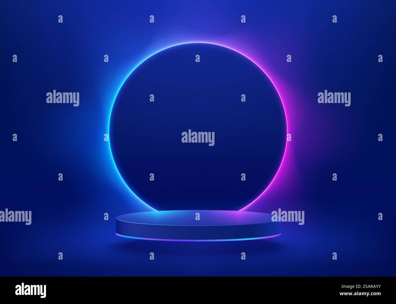 Abstract 3D blue cylinder pedestal podium. Sci-fi dark blue abstract ...