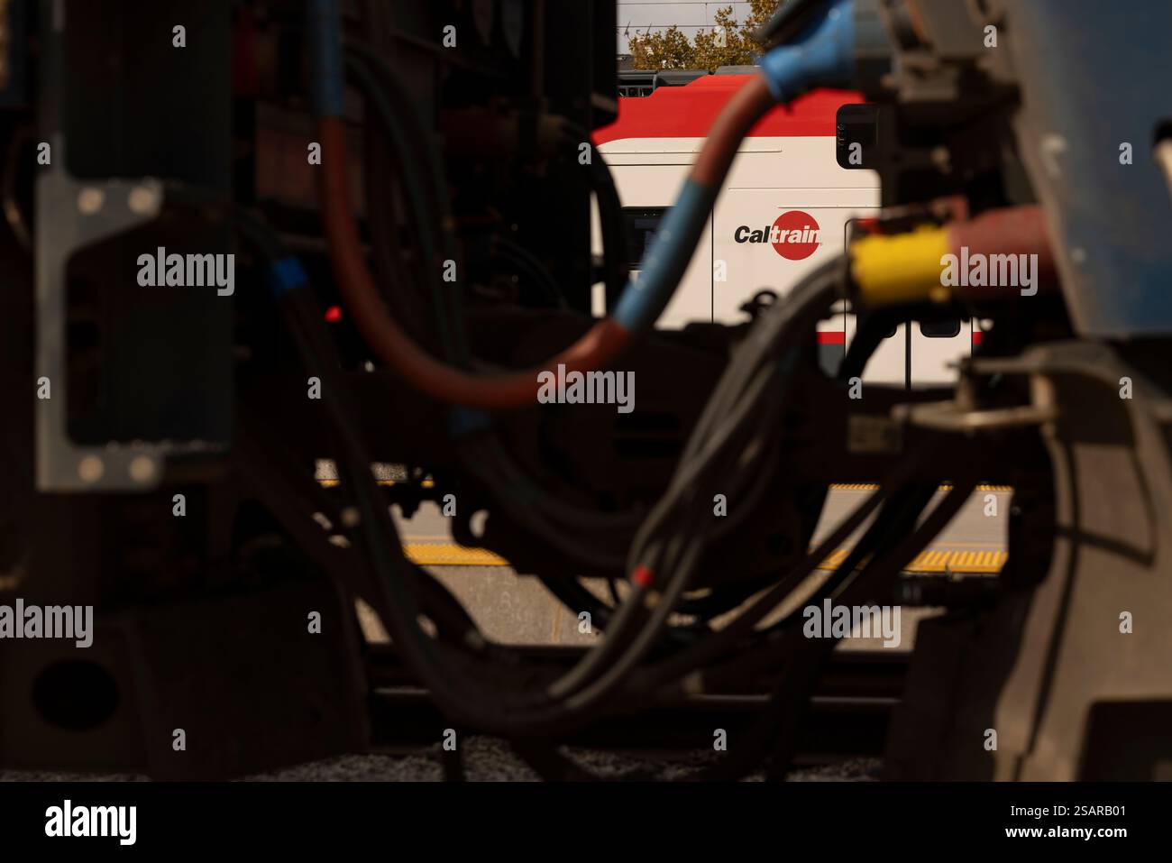 San Jose, California, USA - October 25, 2024: A Caltrain train pulls up ...