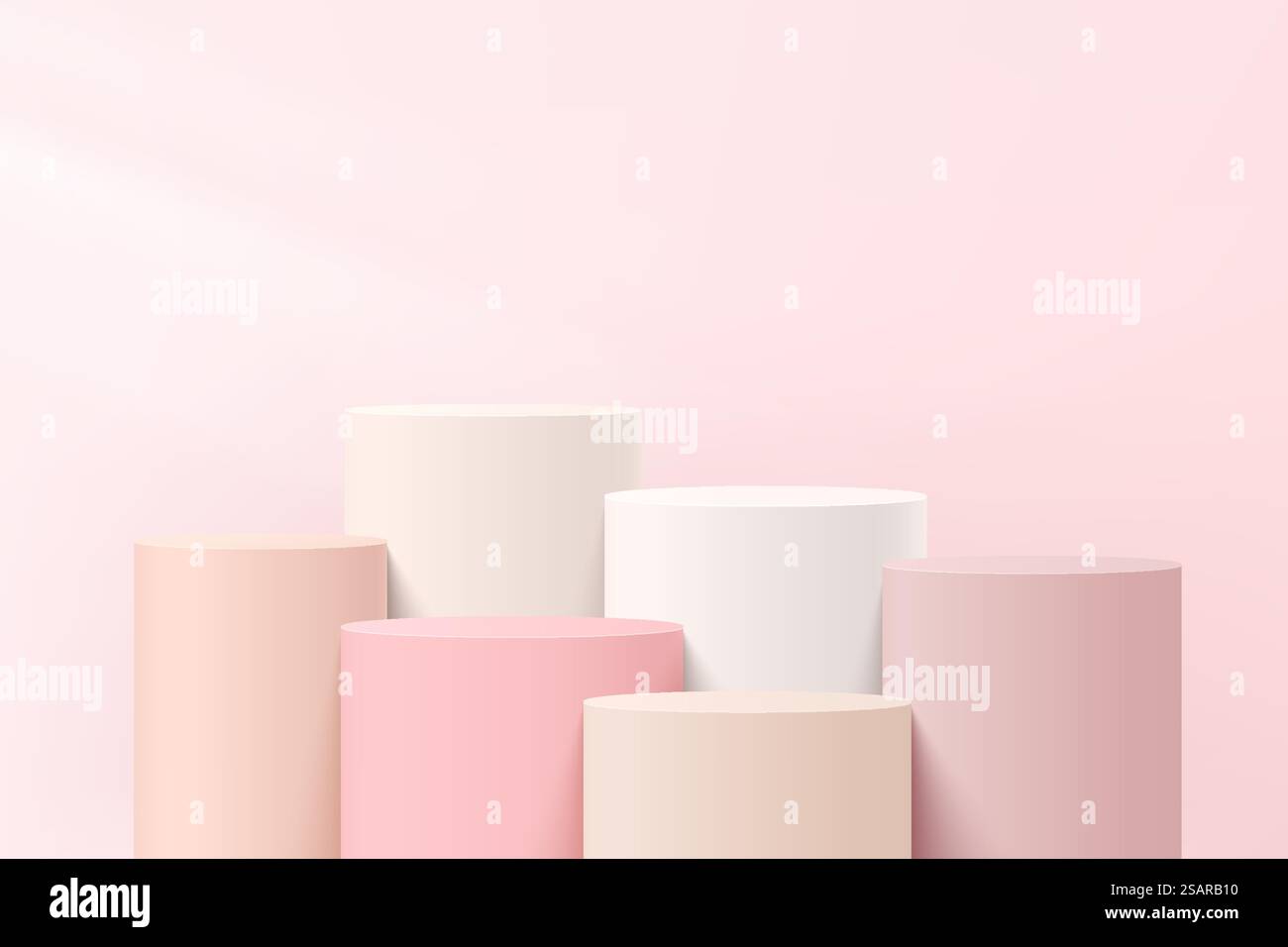 Abstract white and pink 3D steps cylinder pedestal or stand podium with ...