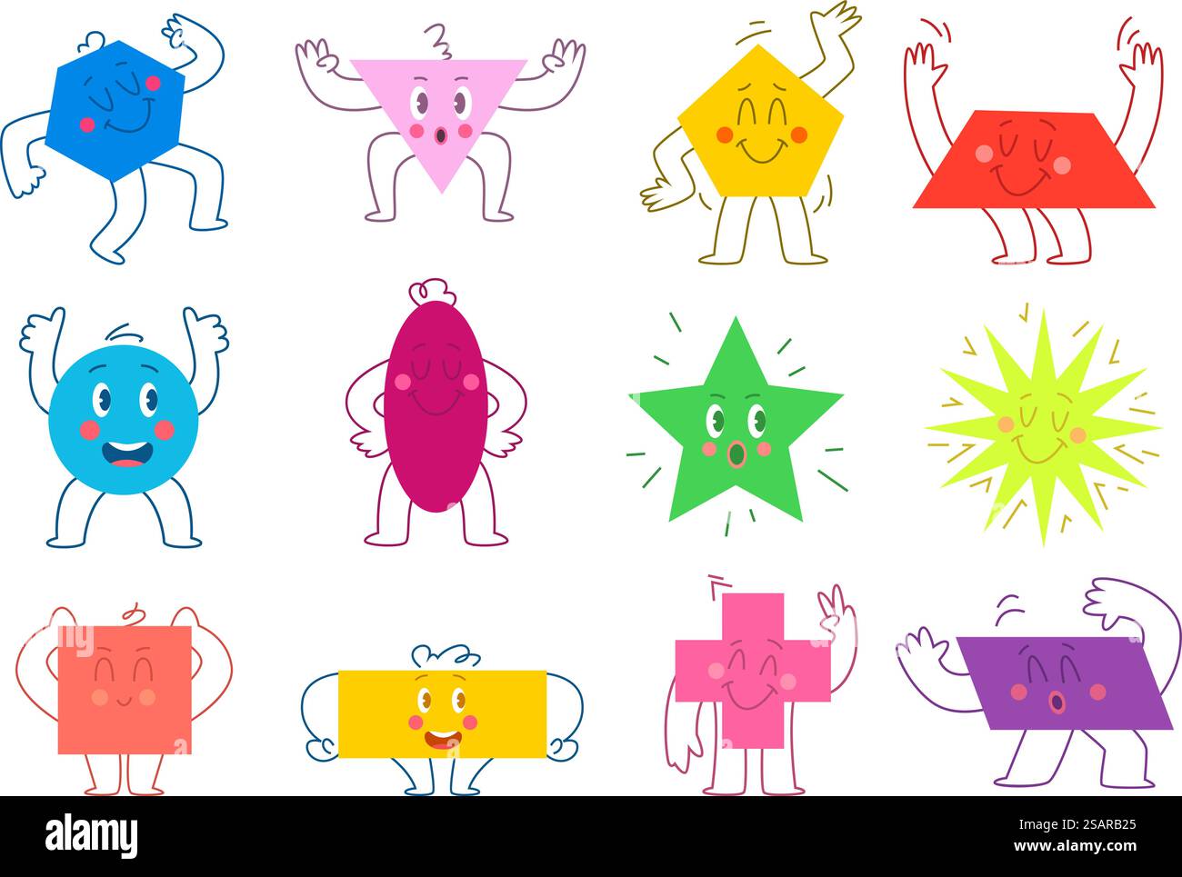 Simple form characters. Geometric abstract people with funny emotions ...