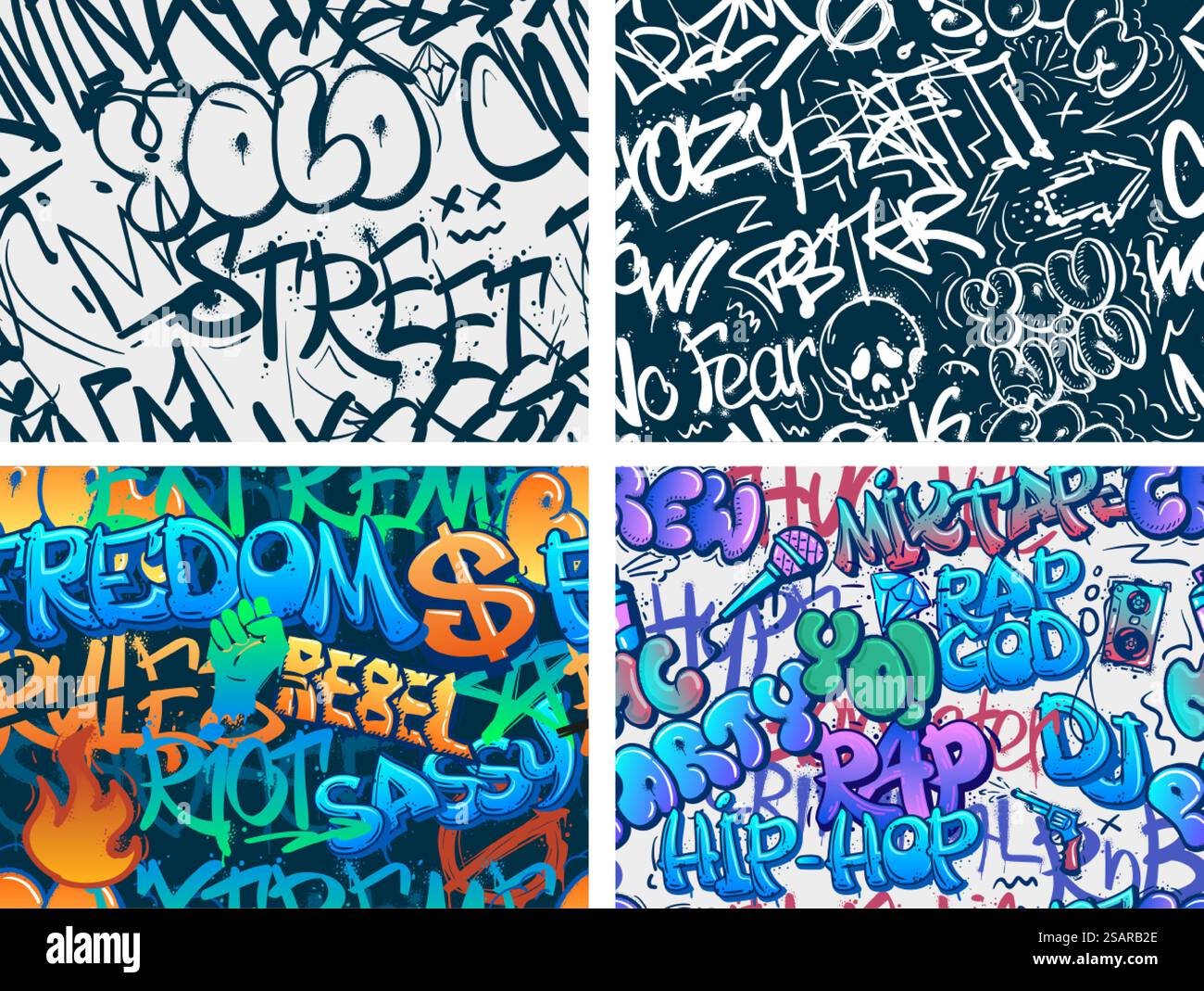 Graffiti pattern. Abstract riot street art, urban YOLO tags and ...