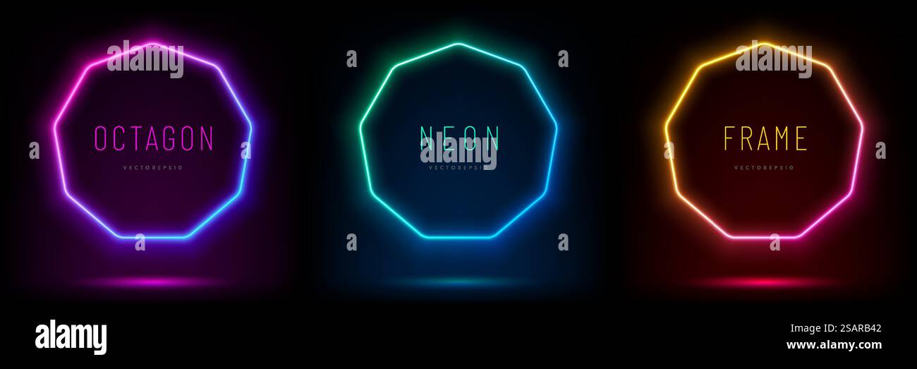 Set of blue, red-purple, green illuminate frame design. Abstract cosmic ...