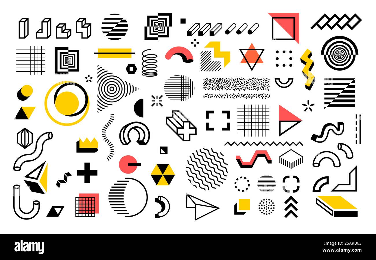 Abstract geometric shapes. Modern line memphis graphic elements. Decorative background with ...