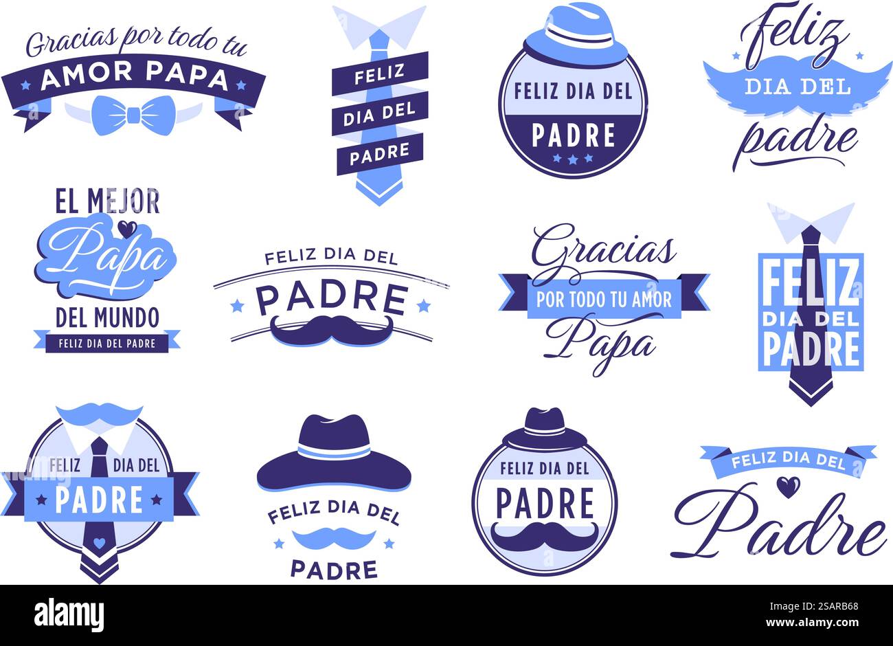 Feliz dia del padre badges. Spanish lettering means happy fathers day ...
