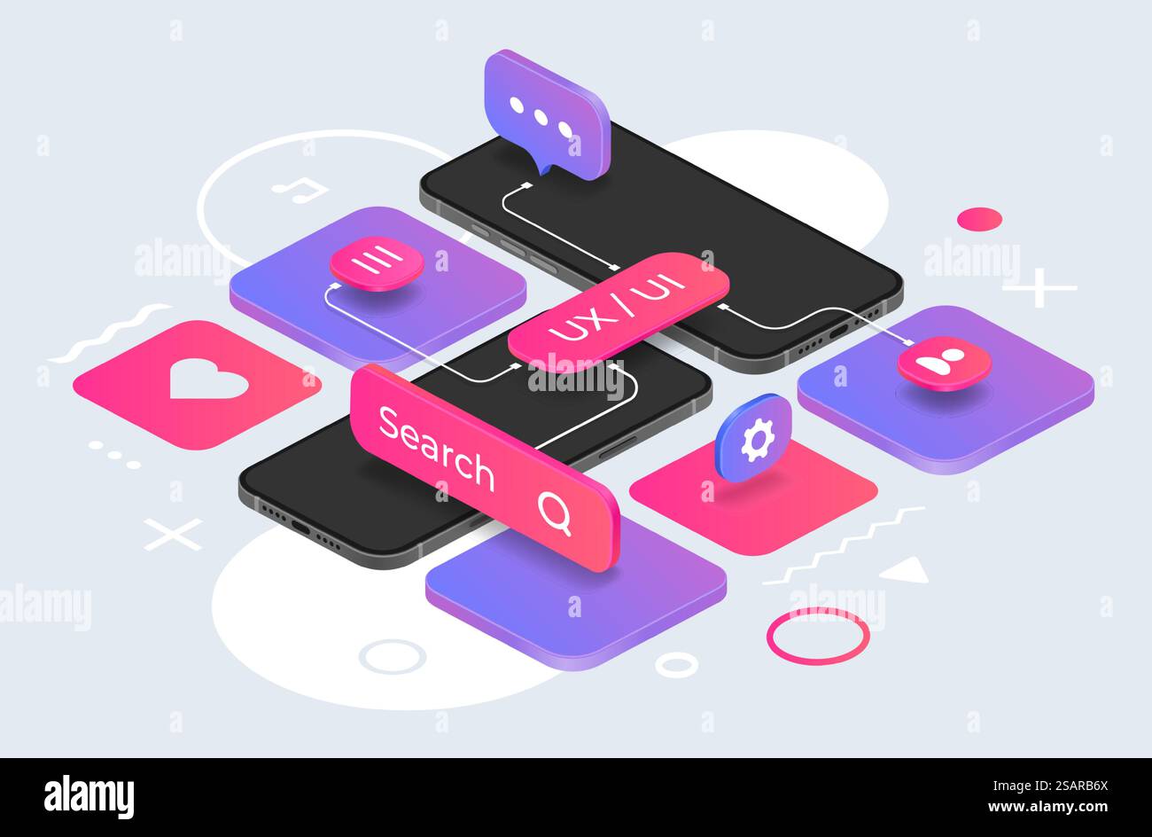 Isometric phone mockup. UX design concept. Comfortable mobile interface ...
