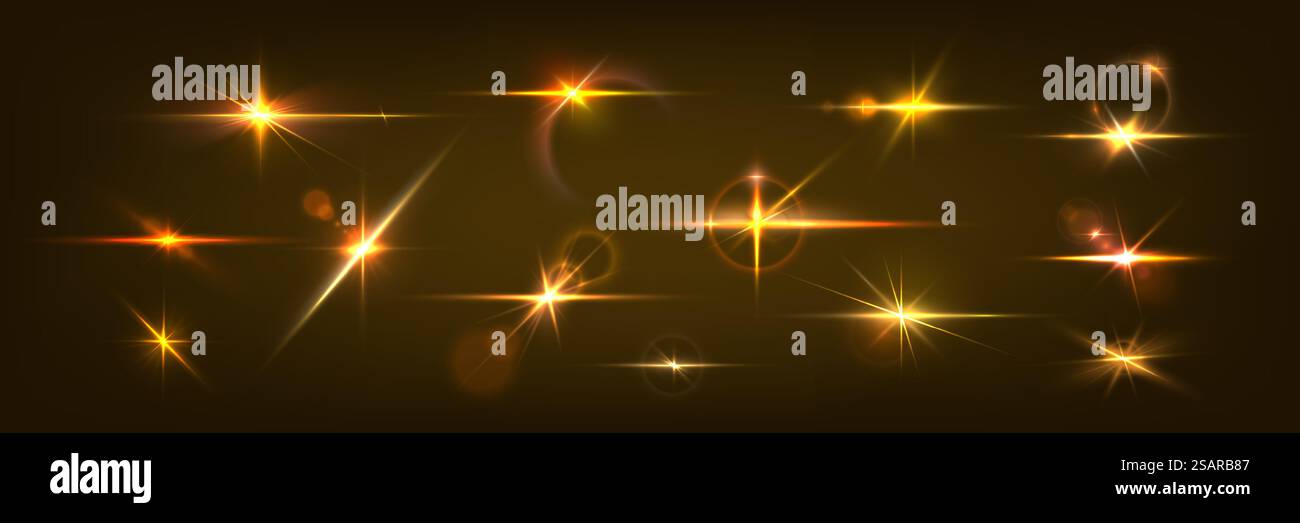 Golden light flare. Glowing glare and realistic shining effect ...