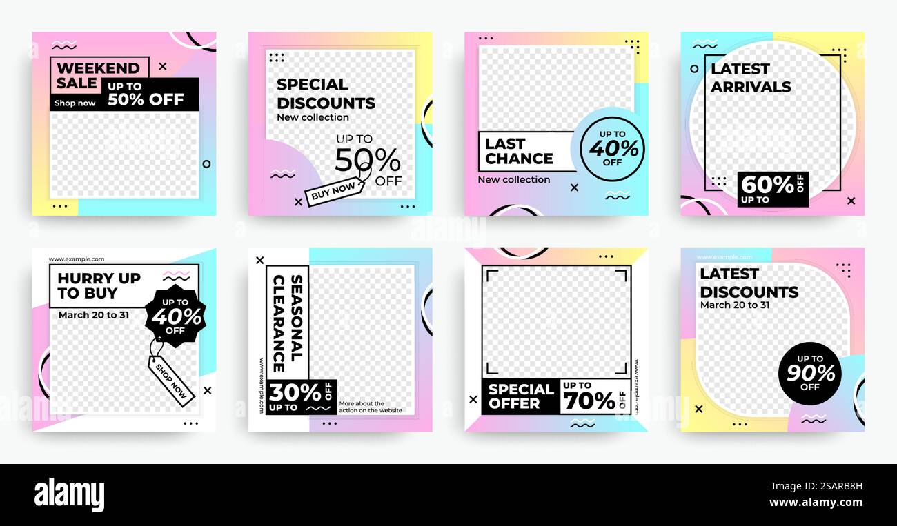 Square fashion banners. Sale promotion abstract post template. Memphis ...