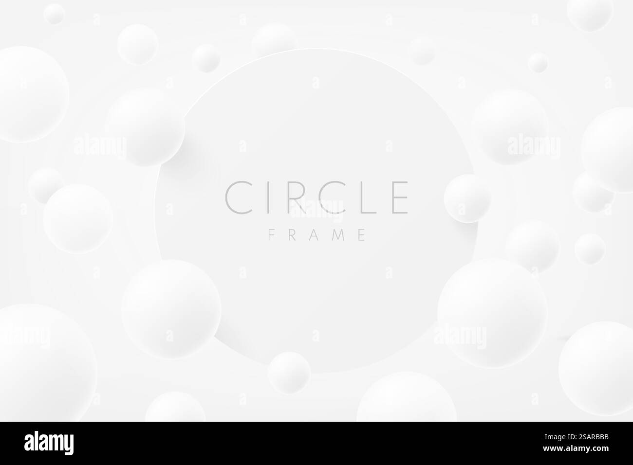 Abstract realistic 3d white circle frame with white bubble or sphere ...