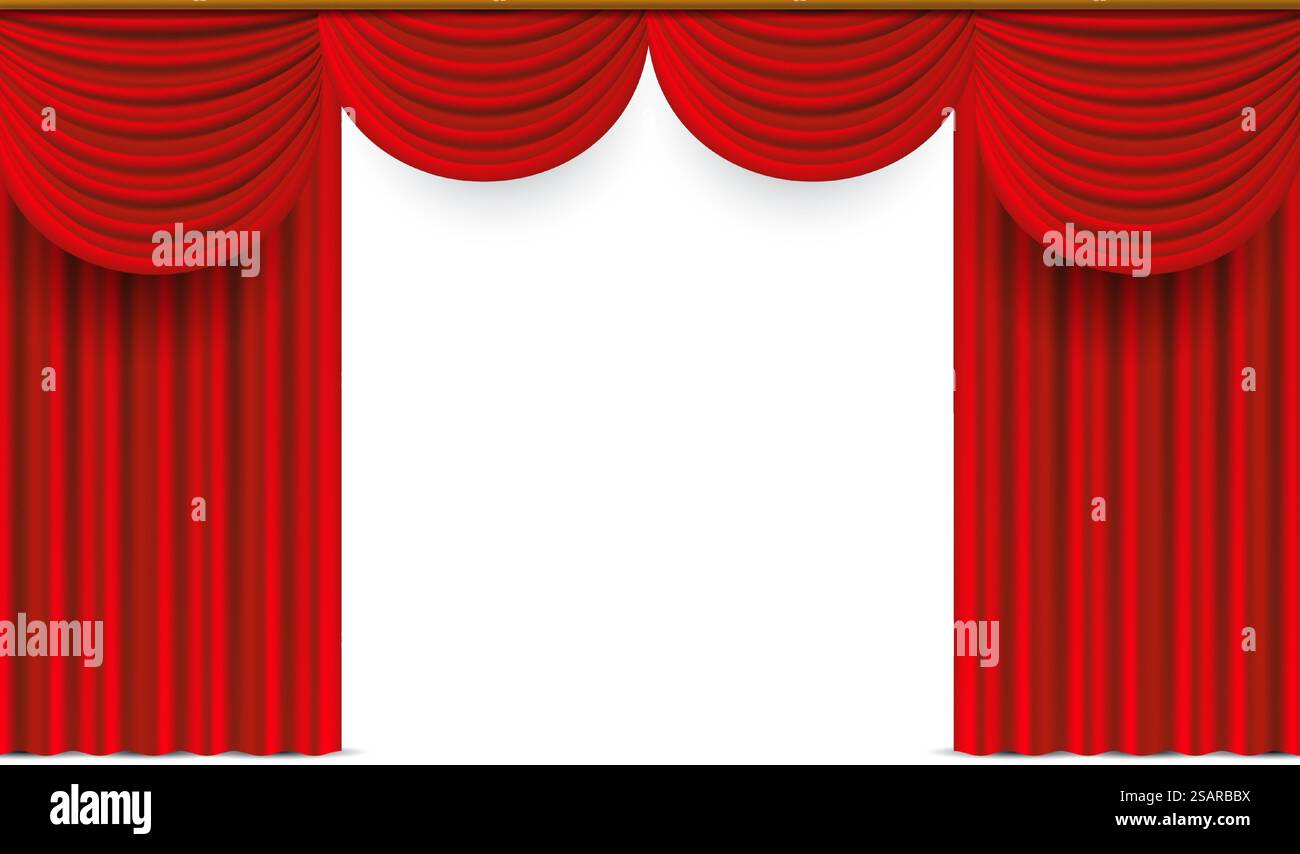 Red curtains. Realistic theater stage drapery. 3D scarlet luxury window ...