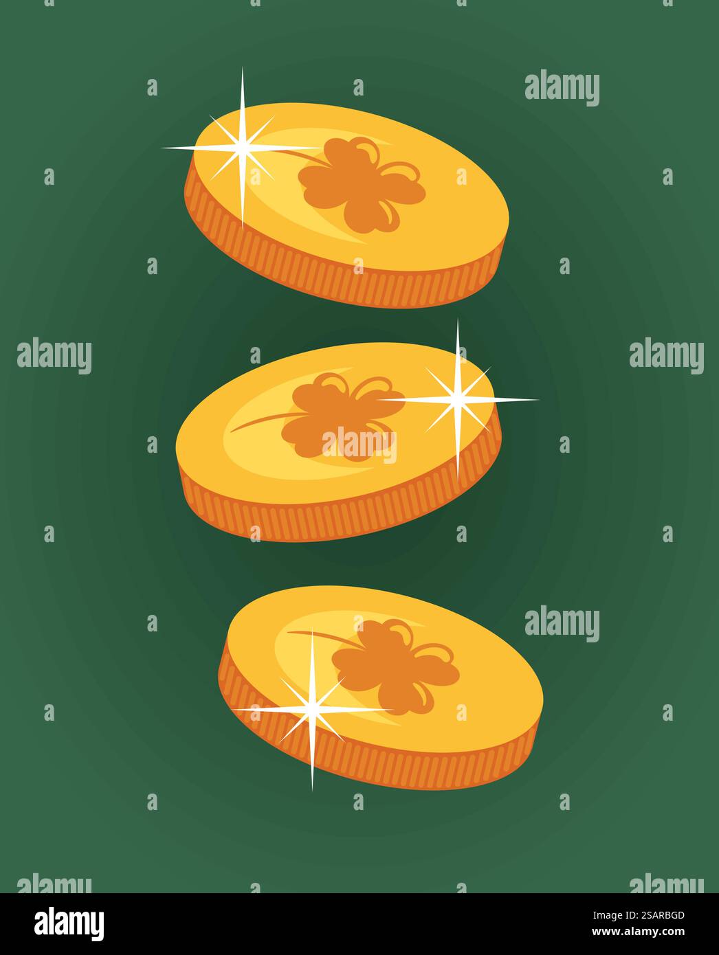 A whimsical vector illustration featuring flying leprechaun coins ...