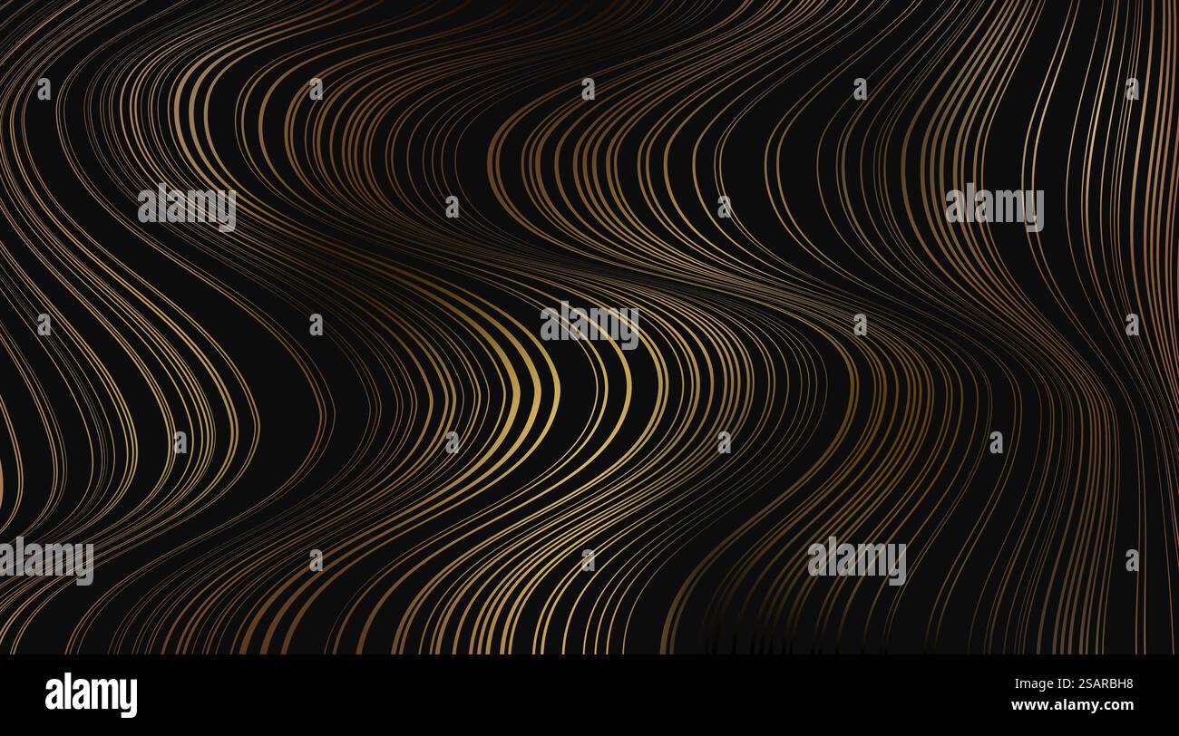 Abstract liquid dynamic black, grey and golden waves background. Fluid ...