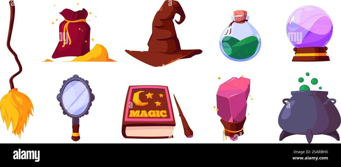 Wizzard artifacts. Colored glossy jewelry bottles and balls for magic ...