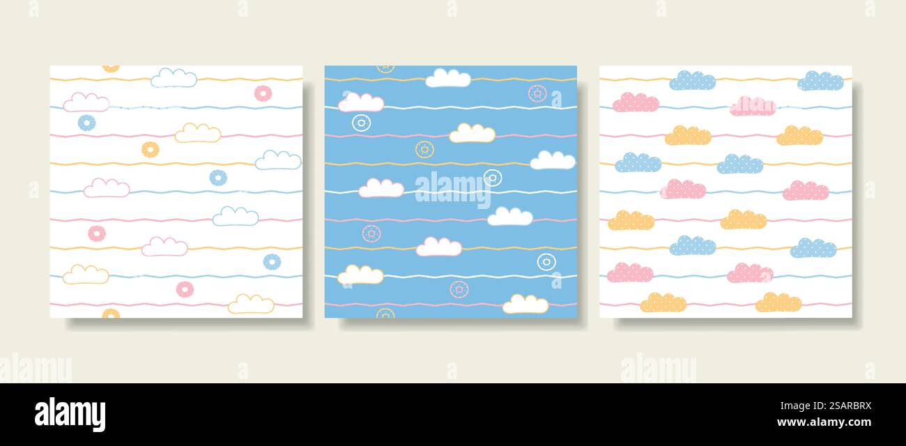 Cute cloud seamless patterns, hand-drawn in style used for fabric ...