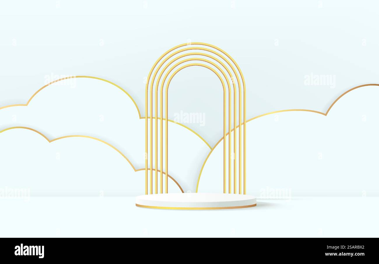 Vector 3D abstract studio room with pedestal podium. White and gold ...