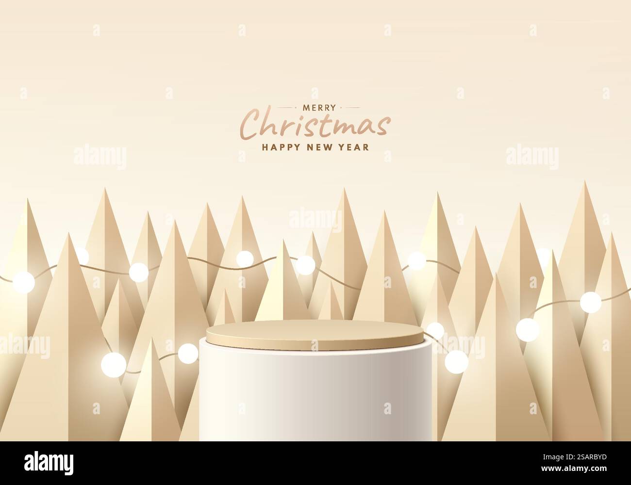 Abstract 3D background, Realistic golden cylinder stand podium with ...