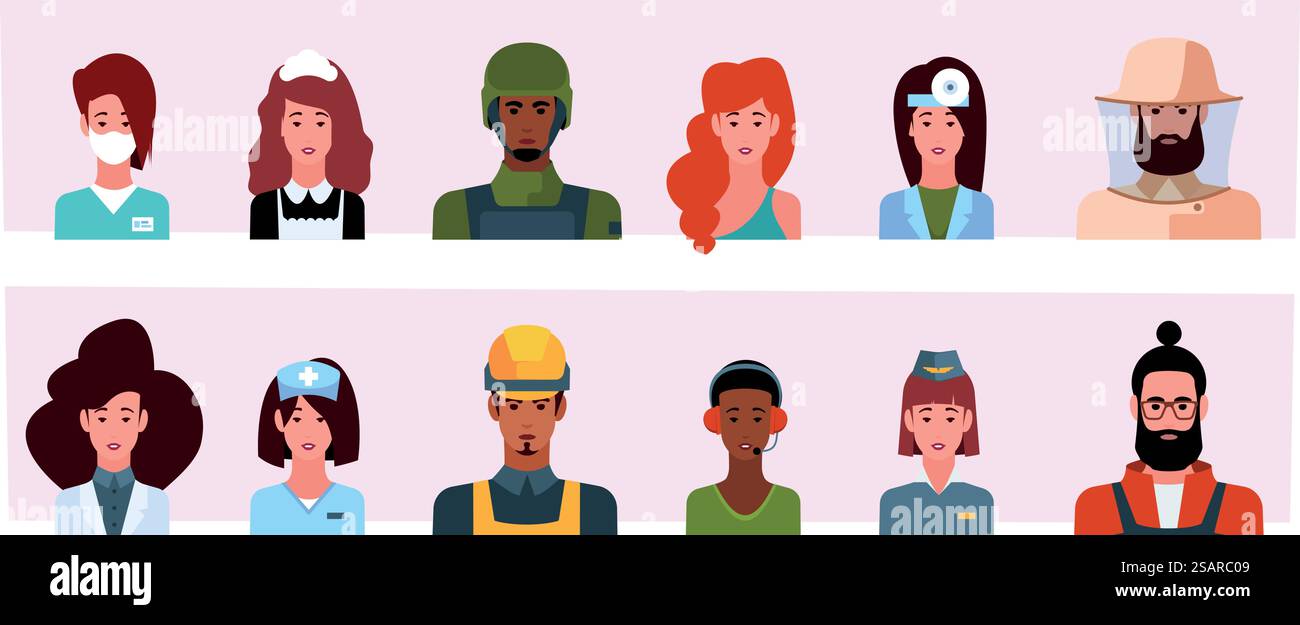 Profession avatars. Different multicultural jobs working stuff ...