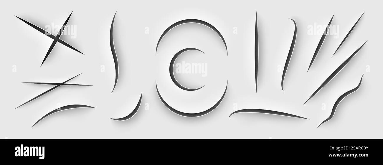 Realistic knife cut. Scratches and slices lines on white paper ...