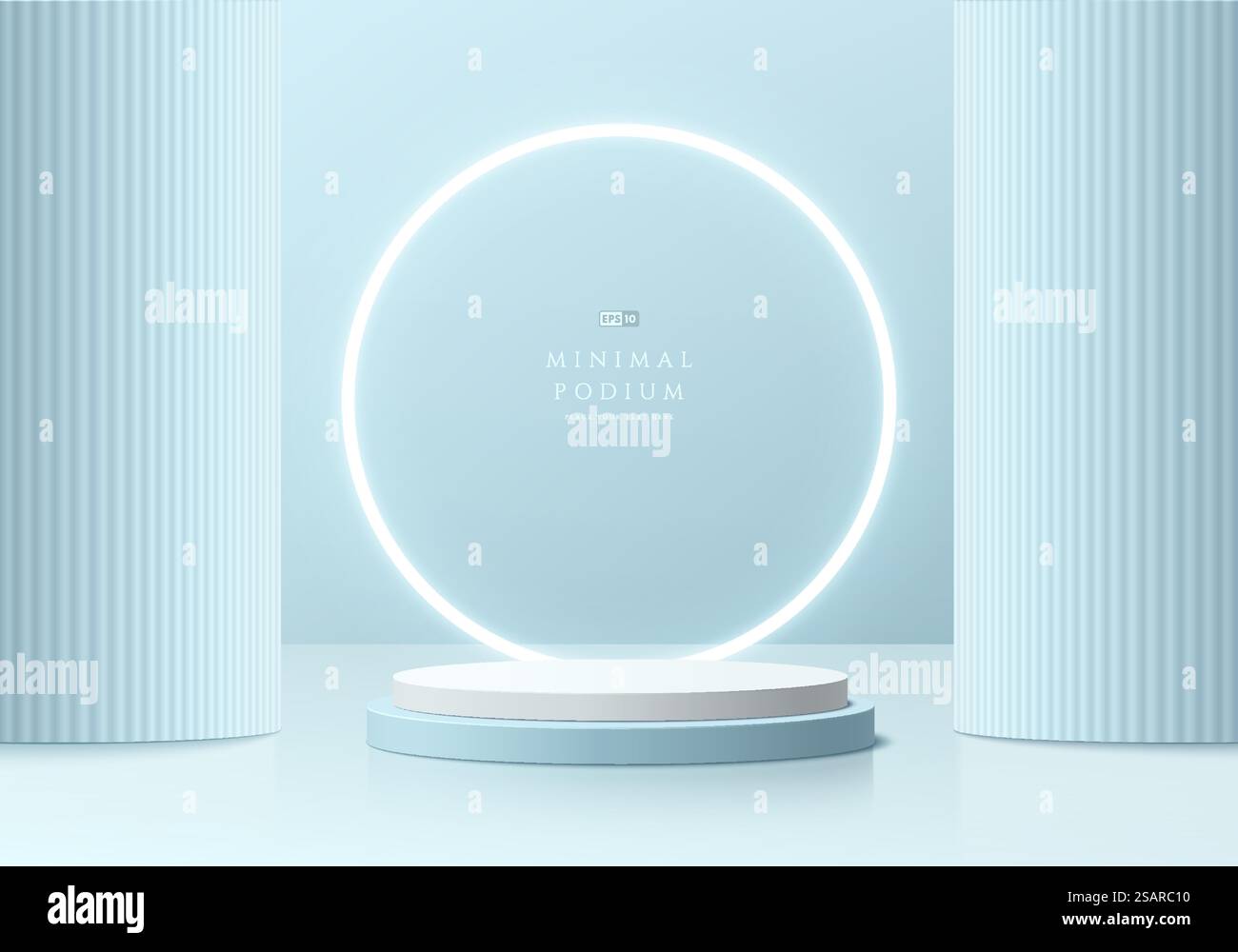 Abstract 3D background, Realistic white, light blue cylinder pedestal ...