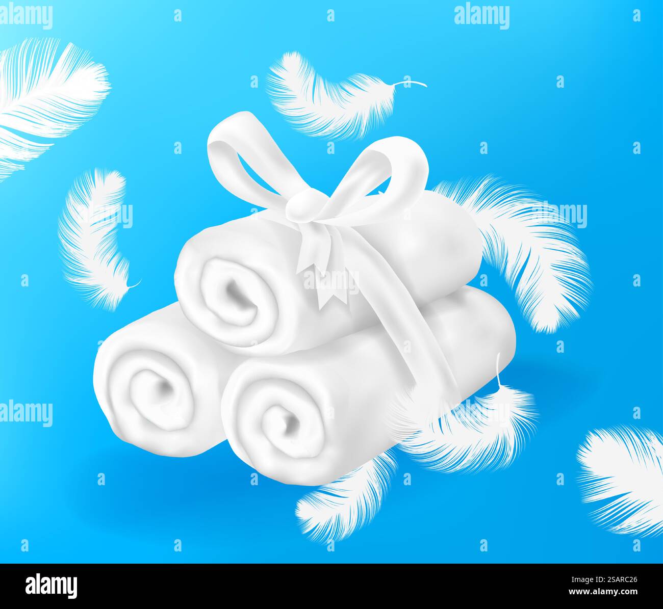 Towel background. Realistic folded cotton terry cloth. Heap of 3D soft ...